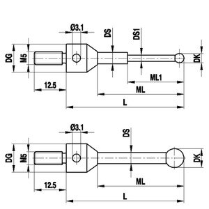 M5 Stylus for star configuration, Ø5 mm ruby ball, tungsten carbide ...