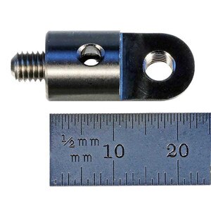 JM5-90-T M5 adapter with a 90 degree through hole with M5 threads.