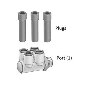 RL-Port-Plugs-M 1/8 tube to 1/8 NPT 4 port w/plugs for Rapid-Loc™