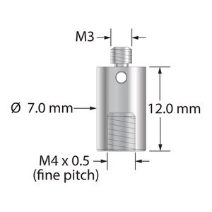 RM3-M4-DEA Thread adapter, M3 to M4 x 0.5 (fine pitch). 7.0 mm diameter ...