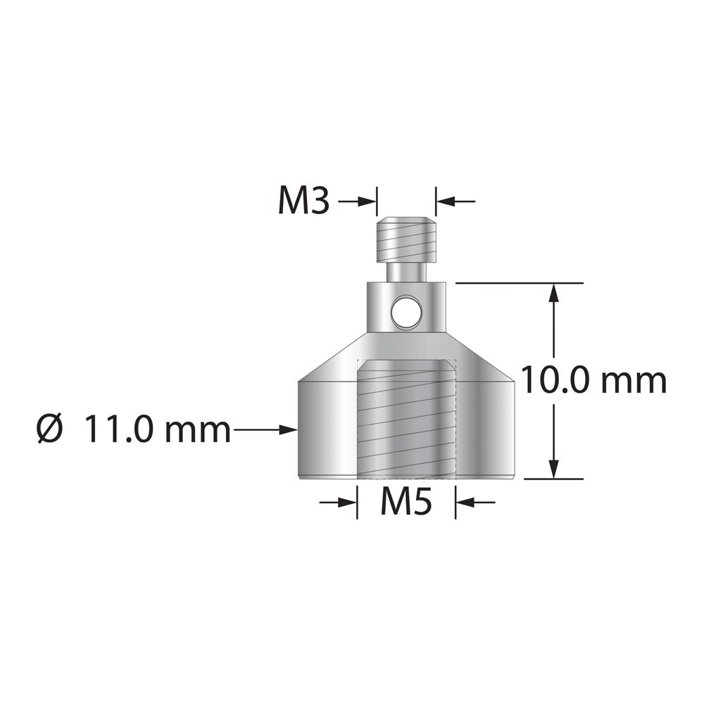 RM3-M5 M3 to M5 thread adapter. 11.0 mm diameter stainless steel