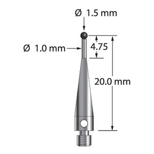 TM3-1520-75-S-SN M3 1.5 mm Silicon Nitride tipped, Cylinder Stylus, L ...