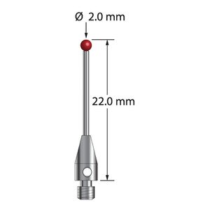 TM3-2022 M3 2 mm Ruby tipped, Cylinder Stylus, L 22.0 mm, EWL 14 mm